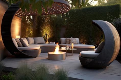 Premium Ai Image Stylish Outdoor Patio With Modern Furniture And Fire