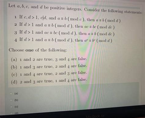 Solved Let A B C And D Be Positive Integers Consider The Chegg