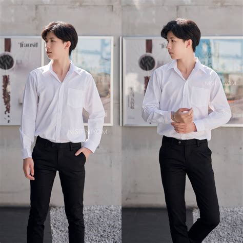 เสื้อนักศึกษาชายแขนยาว เสื้อแขนยาวชาย ผ้ามัน ไมโคร ผ้าดิบ อ๊อกฟอร์ด