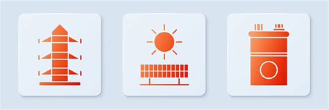 태양 에너지 패널과 태양 고전압 전신주 선 및 자동차 배터리를 설정합니다 흰색 정사각형 버튼 벡터 건축물에 대한 스톡 벡터 아트 및 기타 이미지 Istock