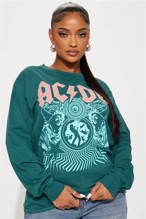 Acdc Graphic Long Sleeve Tee Emerald Fashion Nova Screens Tops And