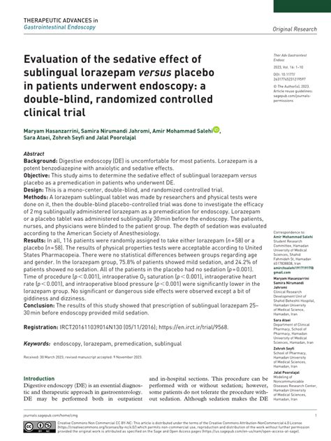 Pdf Evaluation Of The Sedative Effect Of Sublingual Lorazepam Versus