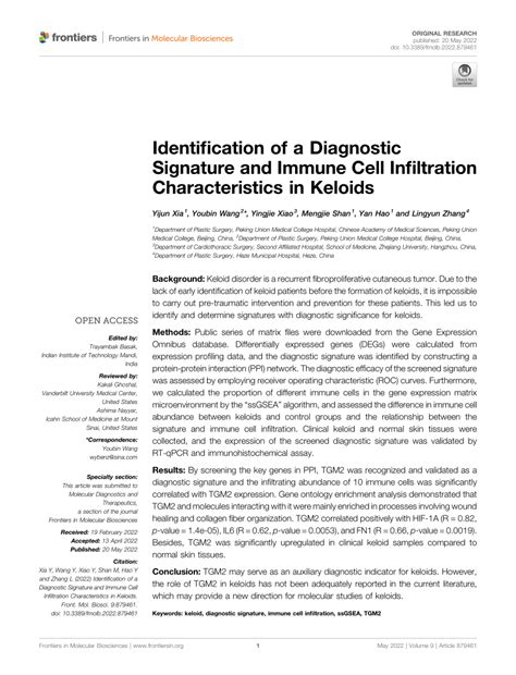 Pdf Identification Of A Diagnostic Signature And Immune Cell Infiltration Characteristics In