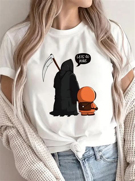 Cartoon Print T Shirt Plus Size Casual Short Sleeve Top Temu New Zealand