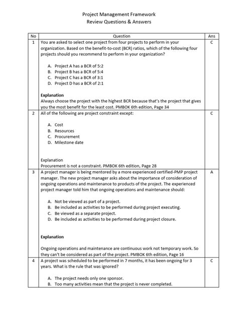 Lecture 1 Project Management Framework Class Questions Pdf
