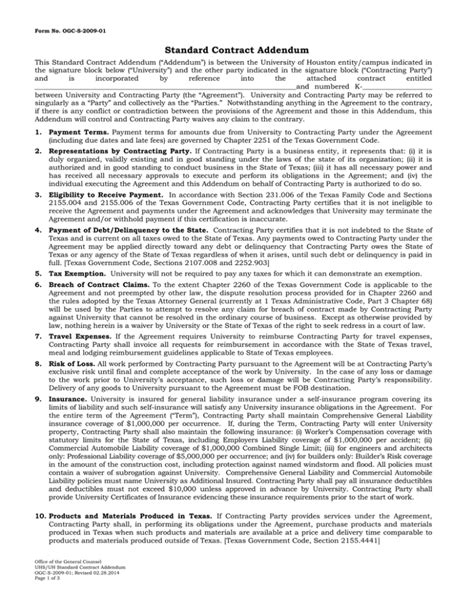 Standard Contract Addendum