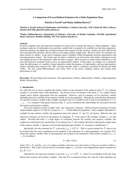 Pdf A Comparison Of Several Robust Estimators For A Finite Population