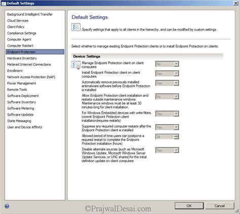 Default Client Settings In SCCM SP Snap Prajwal Desai