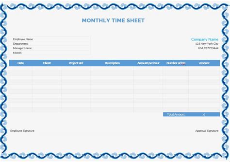 10 Basic Monthly Timesheet Template Room Surf Com