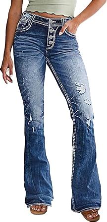 AprPith Women S Mid Wasited Flare Ripped Stretchy Jeans Bootcut Slim