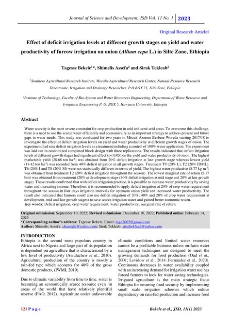 Pdf Effect Of Deficit Irrigation Levels At Different Growth Stages On