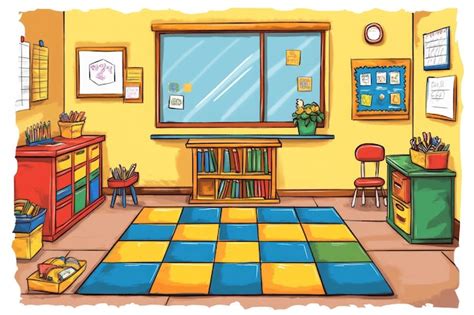 Colorful Classroom Interior With Checkered Floor Premium Ai Generated