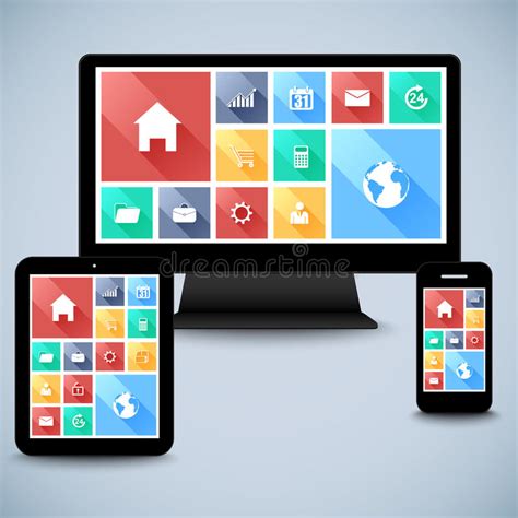 Modern Flat User Interface Kit In Computer Mobile Tablet Template Stock Vector Illustration