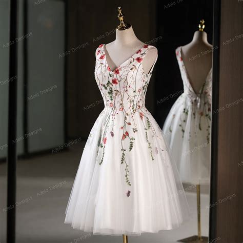Floral Embroidery Short Wedding Dress Floral Wedding Dress Color