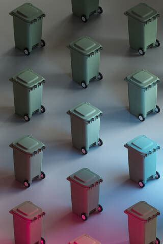 D Render Of Rows Of Wheeled Garbage Cans Stock Photo