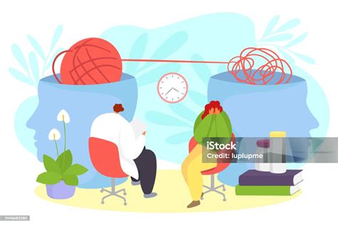 심리학자는 환자 머리 마음 개념 벡터 일러스트와 함께 작동합니다 의사 약속에서 심리학 문제가있는 여성 인물 캐릭터 개념에 대한 스톡 벡터 아트 및 기타 이미지 Istock