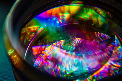 Colorful Reflections In A Camera Lens Showcasing Vibrant Light Patterns