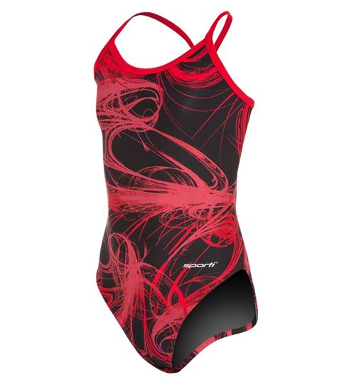 Sporti Light Wave Thin Strap One Piece Swimsuit Youth 22 28 22y Blackred