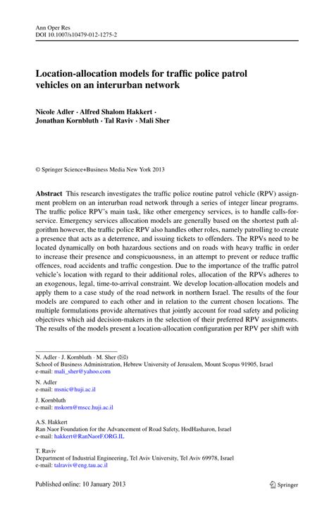Pdf Location Allocation Models For Traffic Police Patrol Vehicles On