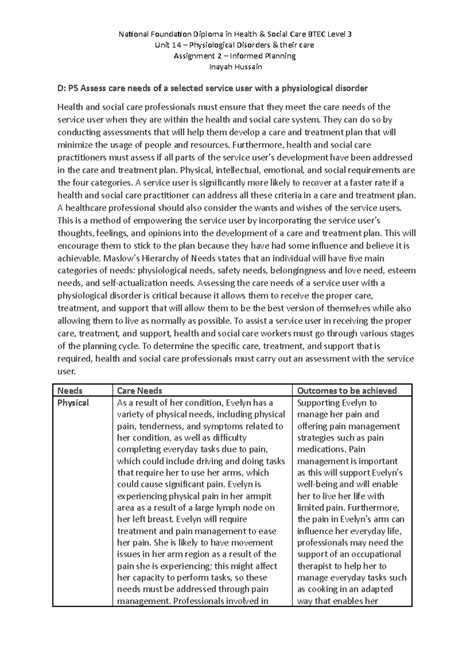 Unit 14 Assignment 2 Received A Merit Unit 14 Physiological