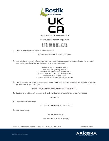 Bostik P UKCA Declaration Of Performance NBS Source