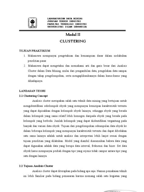 Modul Clustering Data Mining Modul Clustering Pdf Metode And Bahan Ajar