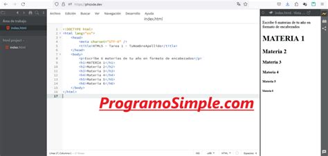 HTML5 Básico Título Texto y Encabezados Materias ProgramoSimple