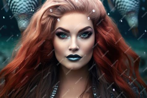 Premium Photo A Woman With Long Red Hair And Blue Lipstick