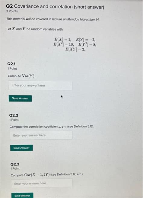 Solved Q2 Covariance And Correlation Short Answer 3 Points