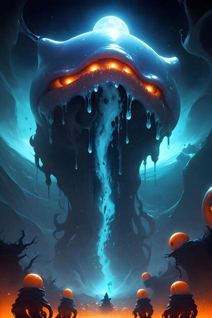 Premium Ai Image Illustration Of An Alien Slime Monster In A Dark Cave Wallpaper Illustration