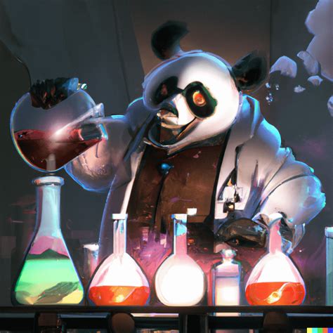 Panda Mad Scientist Mixing Sparkling Chemicals Digital Art R Dalle2