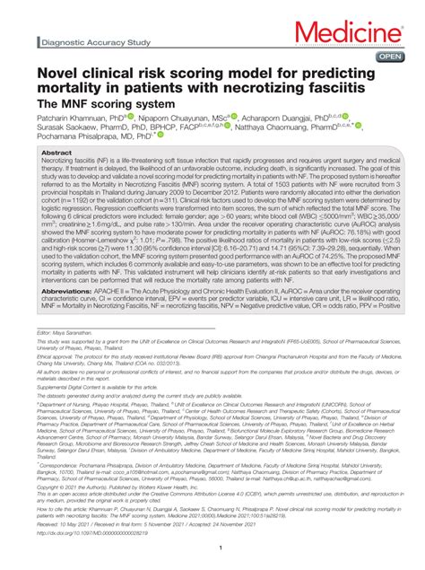 Pdf Novel Clinical Risk Scoring Model For Predicting Mortality In Patients With Necrotizing