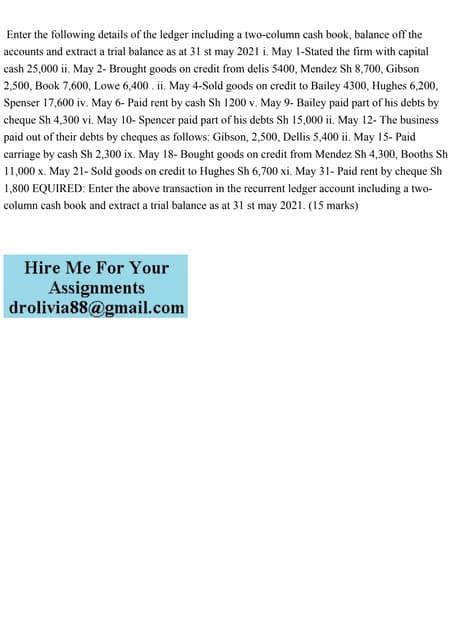 enter the following details of the ledger including a two column ca pdf