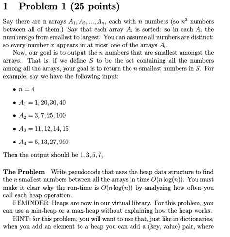 solved 1 problem 1 25 points say there are n arrays a1