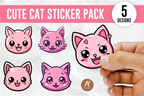 5 Cute Cat Sticker Pack Graphic By An Graphics · Creative Fabrica