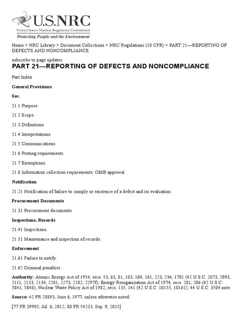 Nrc 10 Cfr Part 21 Reporting Of Defects And Noncompliance Pdf