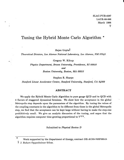Pdf Tuning The Hybrid Monte Carlo Algorithm