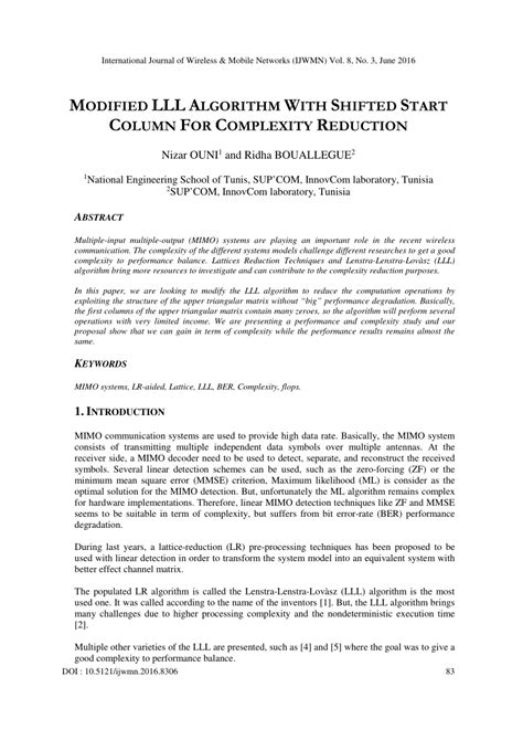 Pdf Modified Lll Algorithm With Shifted Start Column