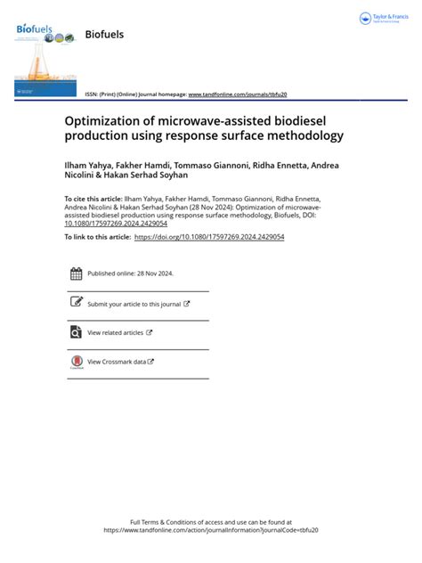 Optimization Of Microwave Assisted Biodiesel Production Using Response Surface Methodology Pdf