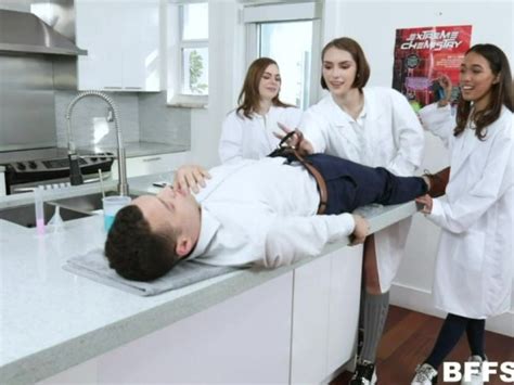 Three Lab Assistants Suck One Cock And Enjoys Reverse Ganbang For The First Time Sex Video