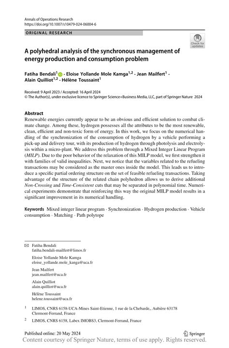 A Polyhedral Analysis Of The Synchronous Management Of Energy