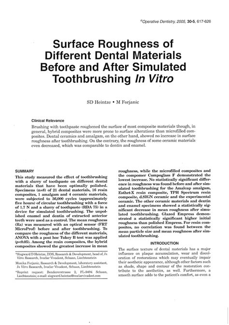 Pdf Surface Roughness Of Different Dental Materials Before And After Simulated Toothbrushing