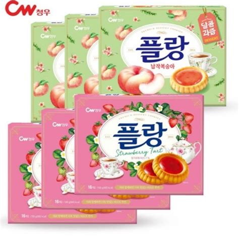 พร้อมส่ง 플랑 딸기 복숭아 คุ๊กกี้ทาร์ตรสพีส สตรอว์เบอร์รี Cw Flan Peach Strawberry Tart Cookie 160g