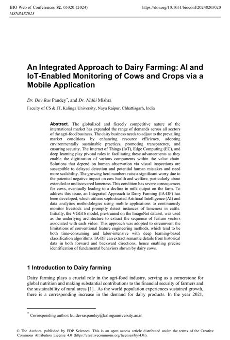 Pdf An Integrated Approach To Dairy Farming Ai And Iot Enabled Monitoring Of Cows And Crops