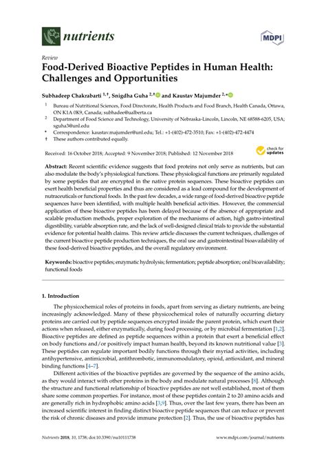Pdf Food Derived Bioactive Peptides In Human Health Challenges And
