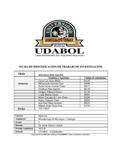 Encefalitis Aguda Monografia De Microbiologia Ii Ficha De