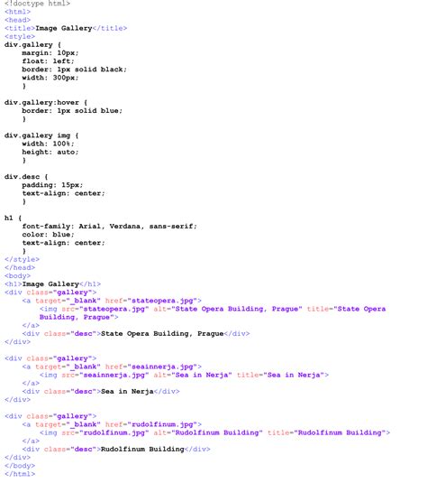 Internal Style Sheet For The Image Gallery Text Editor Notepad