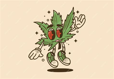 Personagem Mascote Da Folha De Cannabis Com Olhos Vermelhos E Rosto