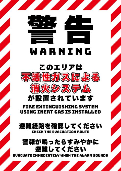 不活性ガスによる消火設備がありますの張り紙 フリー張り紙素材 はりがみや