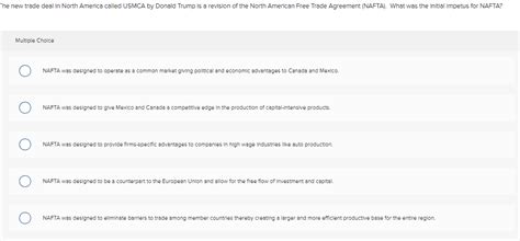 Solved The New Trade Deal In North America Called Usmca By